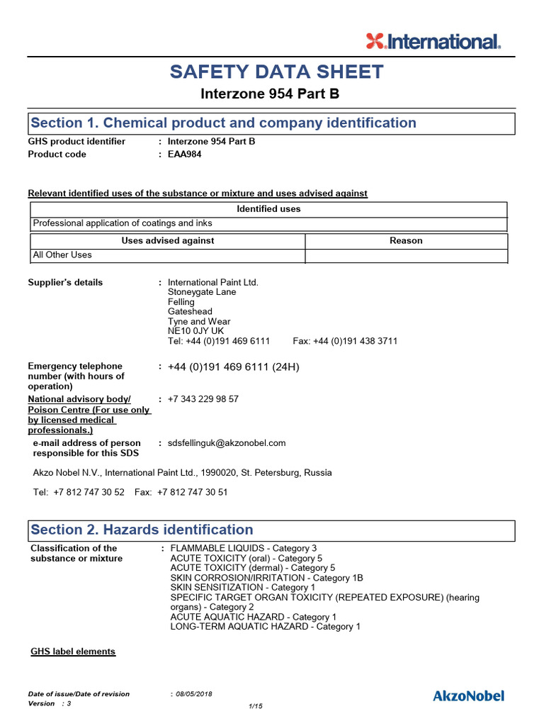 Interzone 954 Part B Safety Data Sheet | PDF | Personal Protective ...