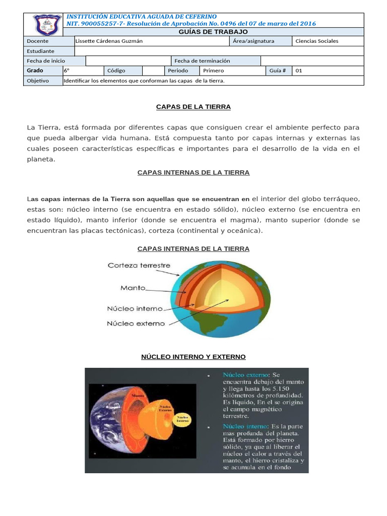 Capas de la Tierra: Guía Educativa 6° | PDF | Tierra | Atmósfera de tierra