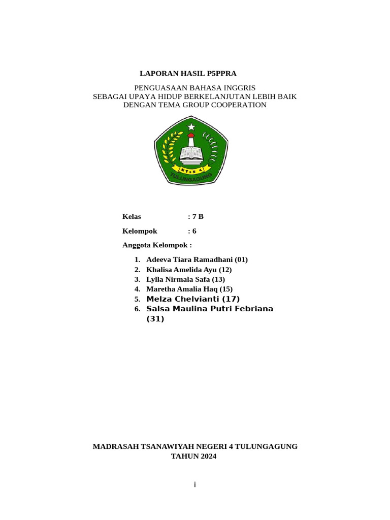 Contoh Laporan P5ra Versi Editing KELAS 7 | PDF
