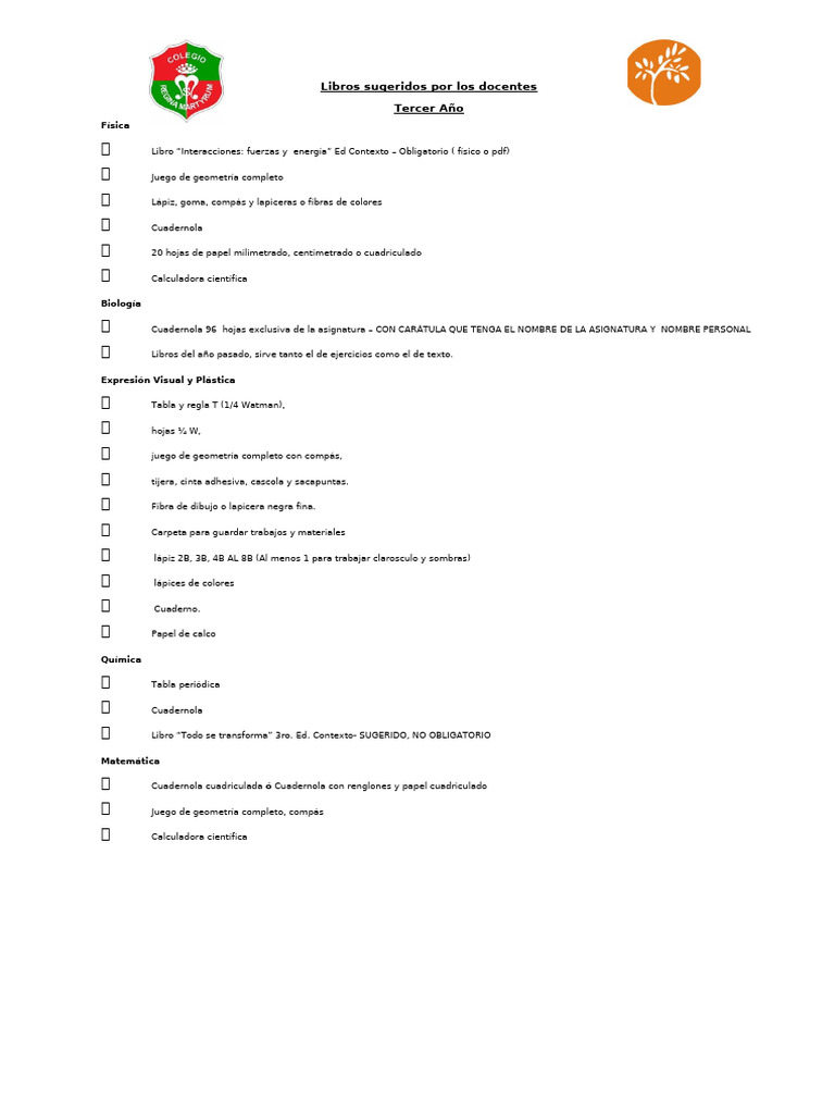 3ero Lista de Materiales | PDF