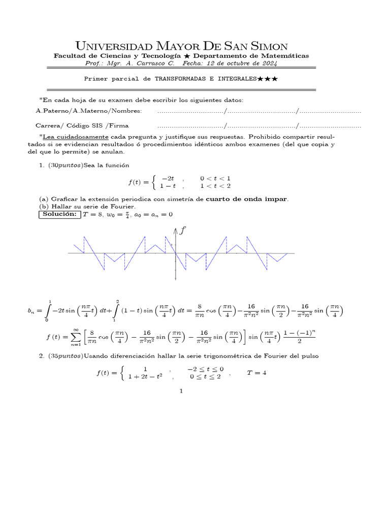 Primer Parcial de Transformadas 2 2024 Soluciones1 | PDF