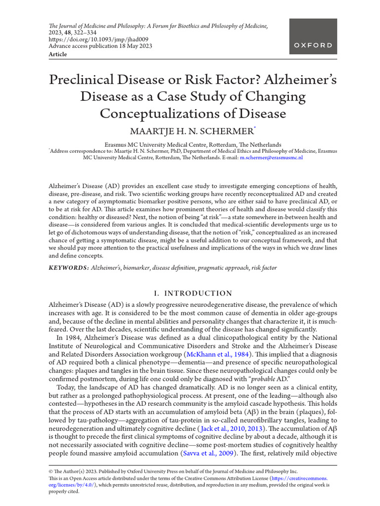 Schermer - Evolving Concepts of AD Stages - J Med Philos 2023 | PDF ...