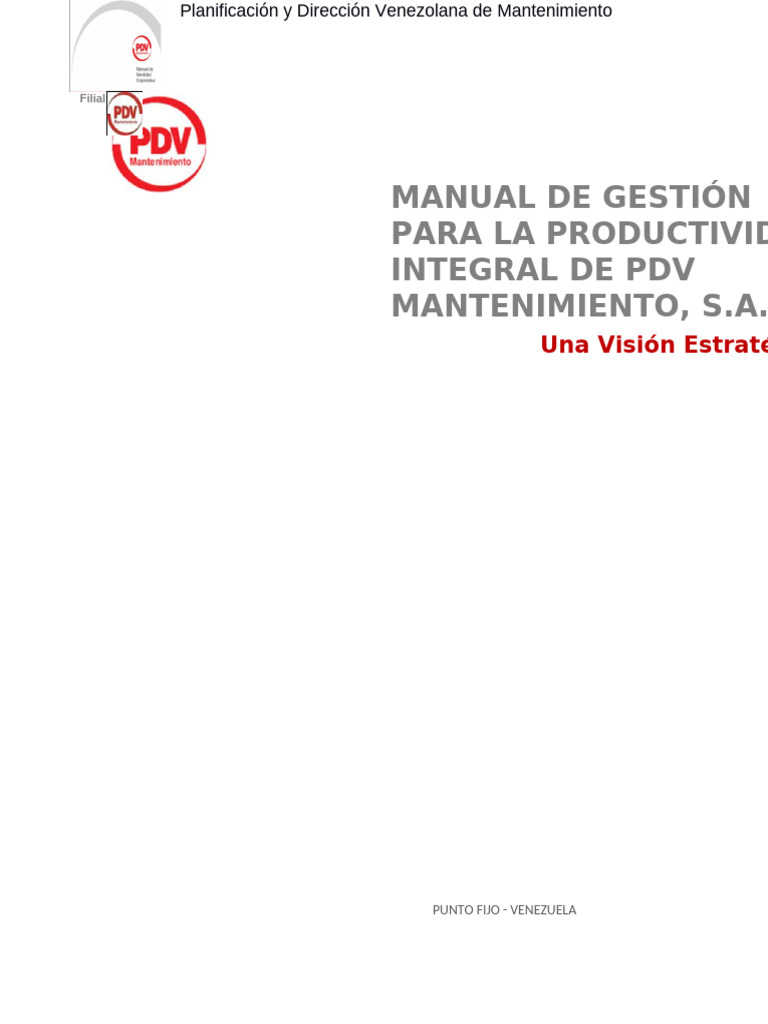 Manual de Gestión para La Productividad Integral de PDV Mantenimiento S ...