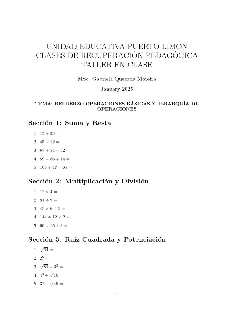Ejercicios de Operaciones Basicas | PDF