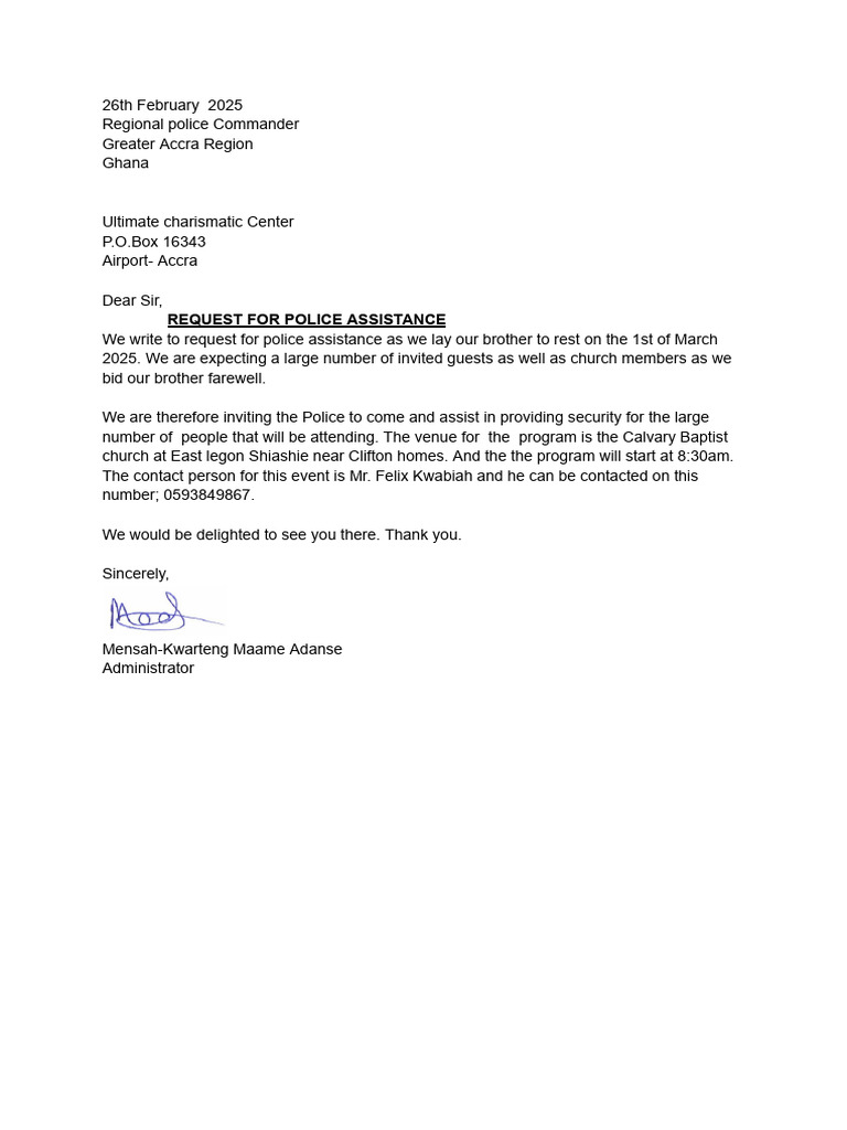 Request for Police Assistance for Funeral | PDF