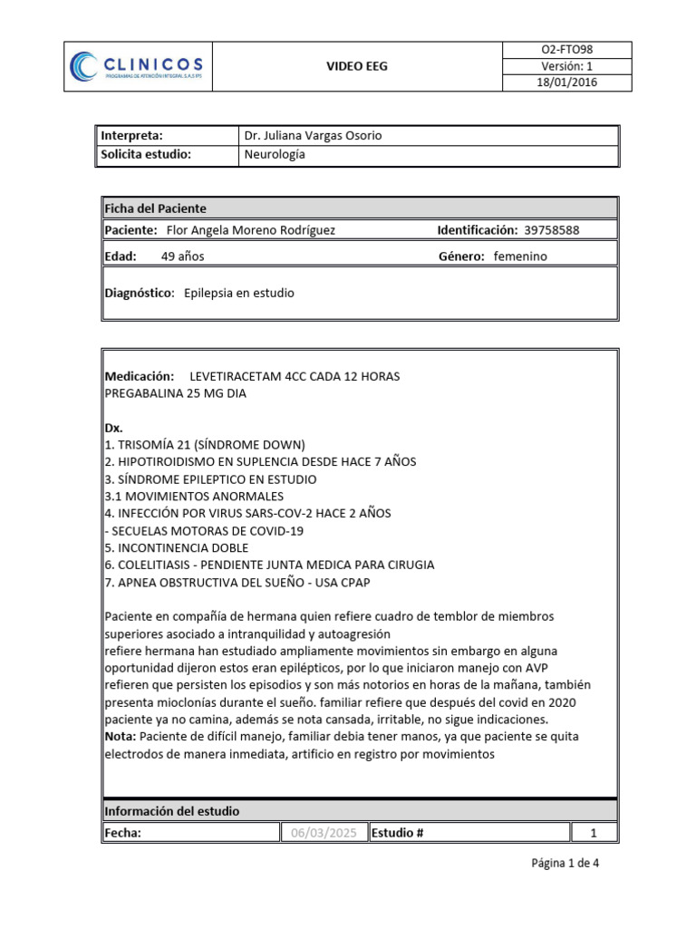 Flor Angela Moreno Rodriguez Eeg | PDF | Epilepsia | Enfermedades y ...
