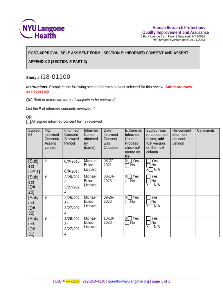 2023.08 Post Approval Self Assessment Section E Appendix 2 | PDF ...