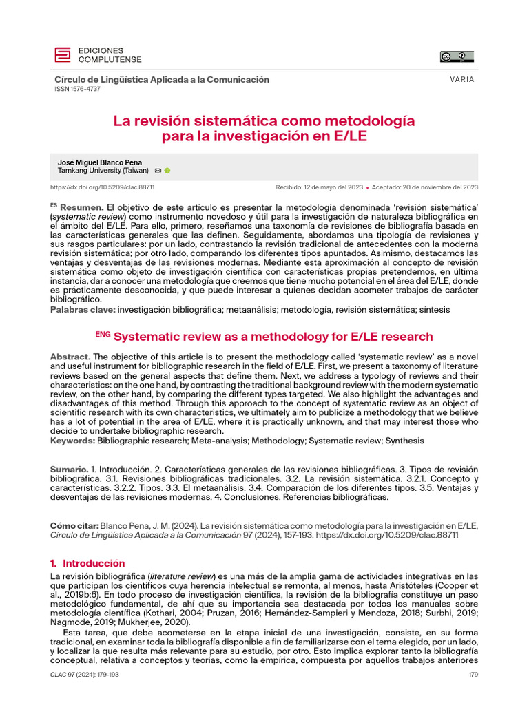 Metodología de revisión sistemática en E/LE | PDF | Teoría | Metaanálisis