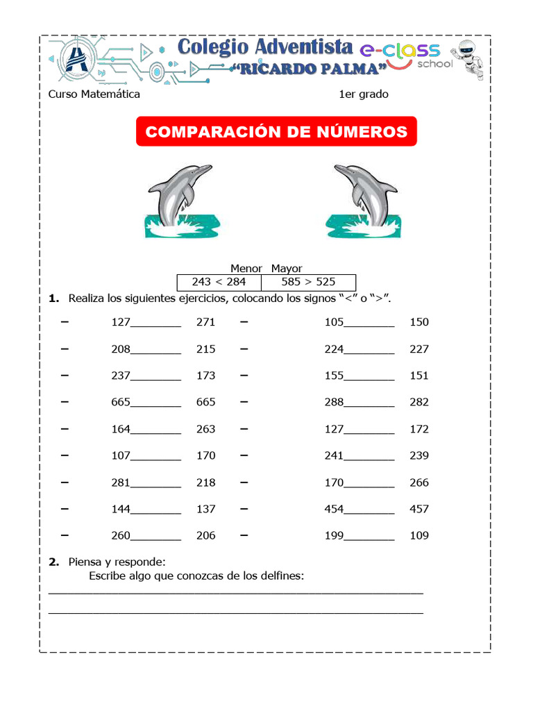 Ficha Comparacion y Orden de Los Números | PDF