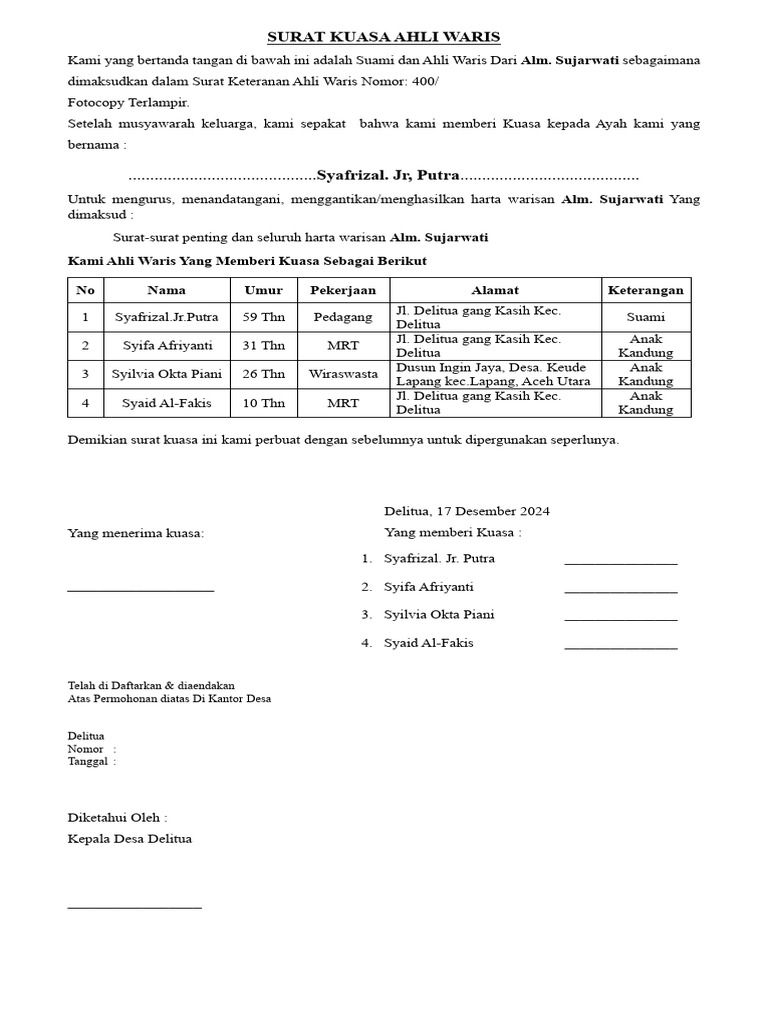 Surat Kuasa Ahli Waris.. | PDF