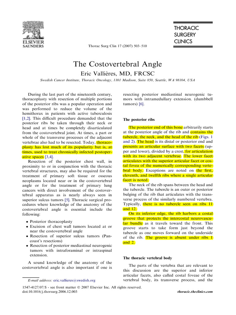 Costovertebral Angle Anatomy Overview | PDF | Vertebra | Vertebral Column