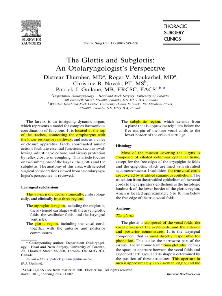 Glottis and Subglottis Anatomy Overview | PDF | Larynx | Human Head And ...