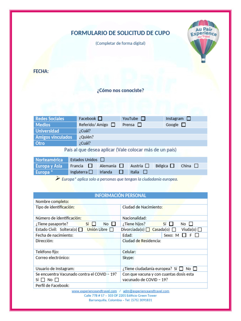 Formulario de Solicitud de Cupo Colombia | PDF | Titulo academico