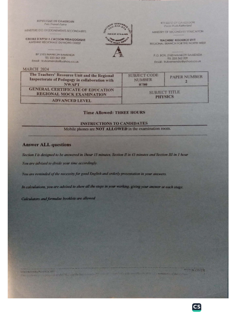 NW Al Phy Mock 2024 | PDF