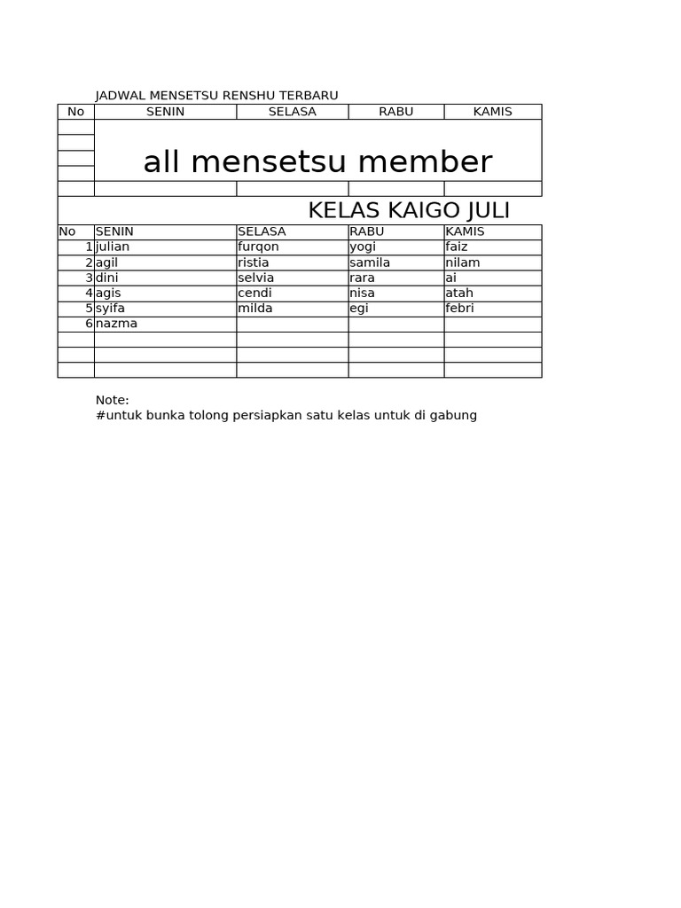 jadwal mensetsu terbaru | PDF