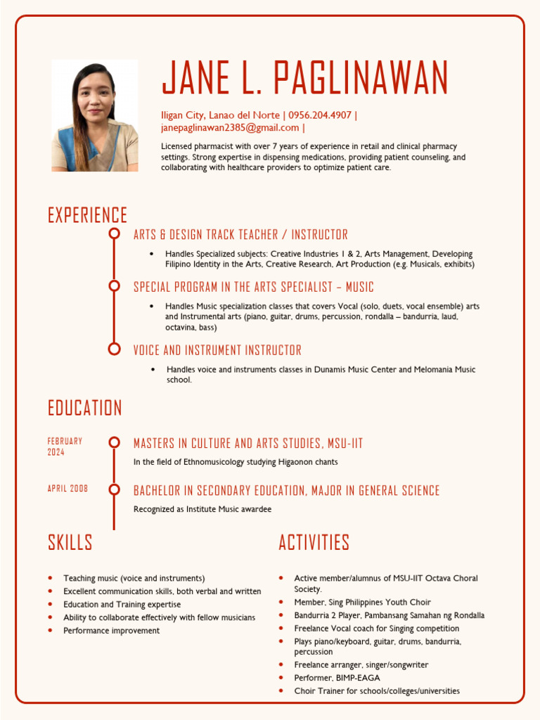 Licensed Pharmacist and Music Educator | PDF | Choir | Singing
