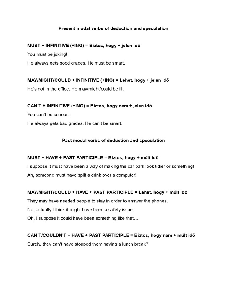 Present and Past Modal Verbs of Deduction | PDF