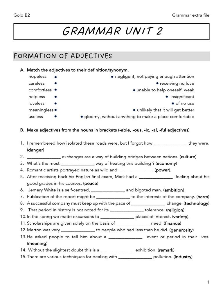 Gold Unit 2 - Grammar Extra File | PDF | Verb | Language Mechanics