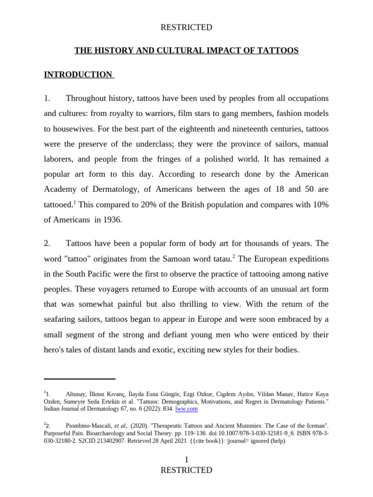 THE HISTORY AND CULTURAL IMPACT OF TATTOOS Corrected | PDF | Tattoo ...