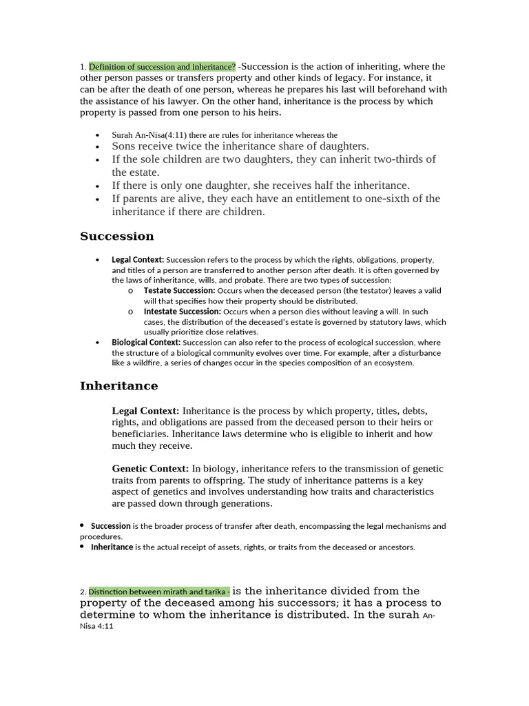 Definition of Succession and Inheritance | PDF | Inheritance | Will And ...