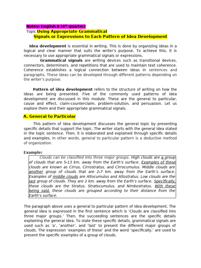 Notes Grade 8 English Notes 4th Quarter (1st) | PDF | Cloud | Clouds ...