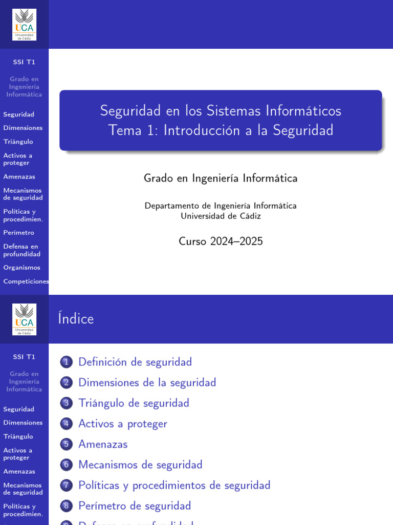 SSI 2024 2025 Teoria01 Introduccion | PDF | La seguridad informática | Seguridad