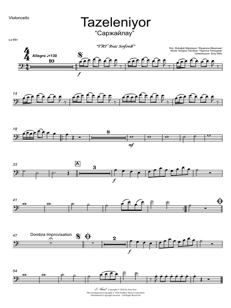Tazeleniyor Kazakistan - Violoncello | PDF