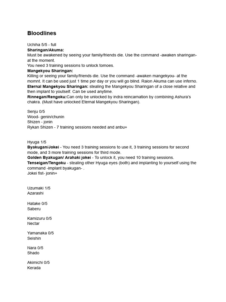 Naruto Bloodline Abilities and Weapons Guide | PDF