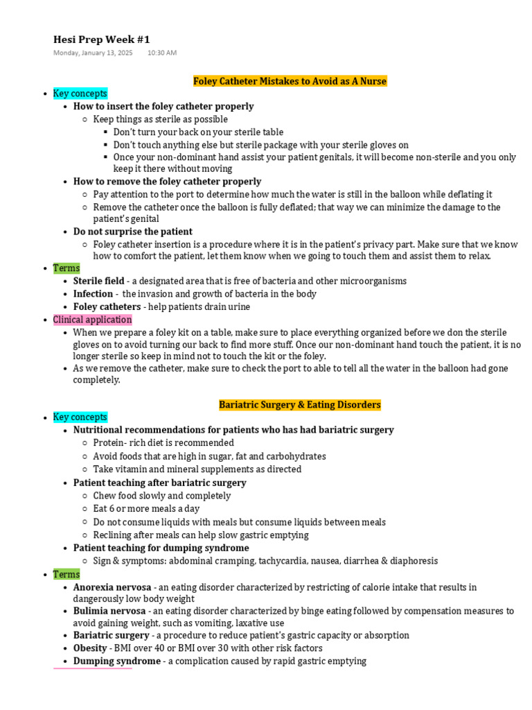 Hesi Prep Week 1 | PDF | Bariatric Surgery | Eating