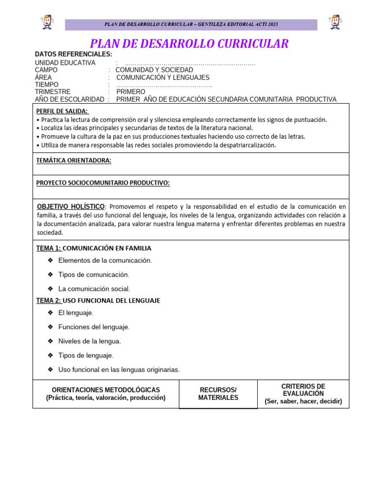 PDC 1 DE ACTILIT 2025 - Gentiliza Editorial Acti | PDF | Palabra | Plan ...