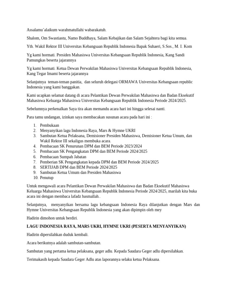 Teks MC Pelantikan | PDF