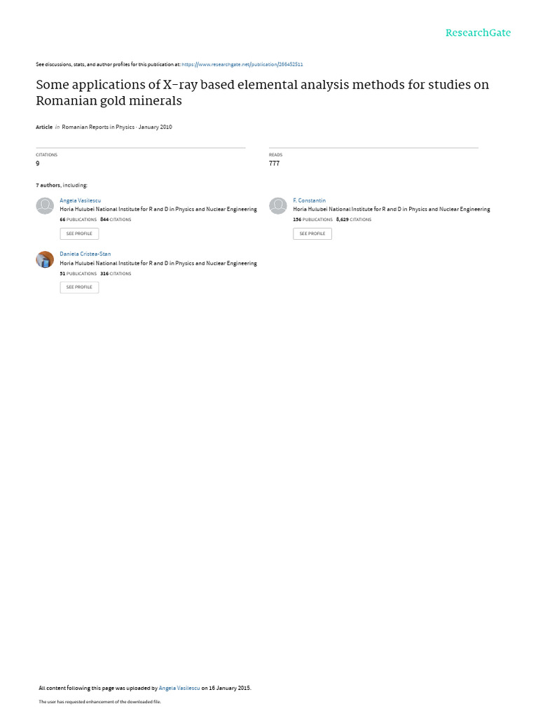 X-ray Analysis of Romanian Gold Minerals | PDF | Gold | Minerals