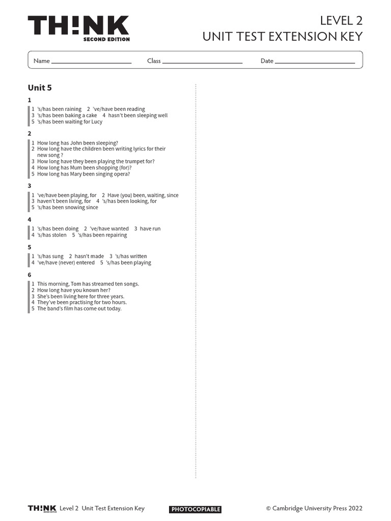 Level 2 Unit Test Extension Key | PDF