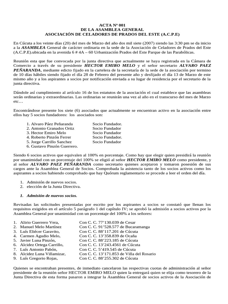 30 de Agosto de 2007 ACTA #001 | PDF | Gobierno