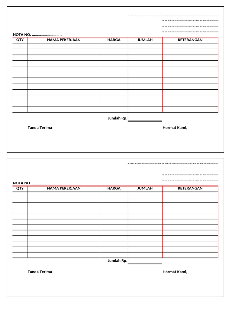 Nota Kontan Excel | PDF