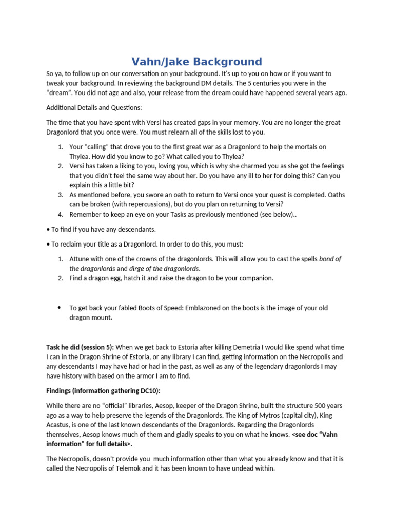 Character Backgrounds and Story Info | PDF
