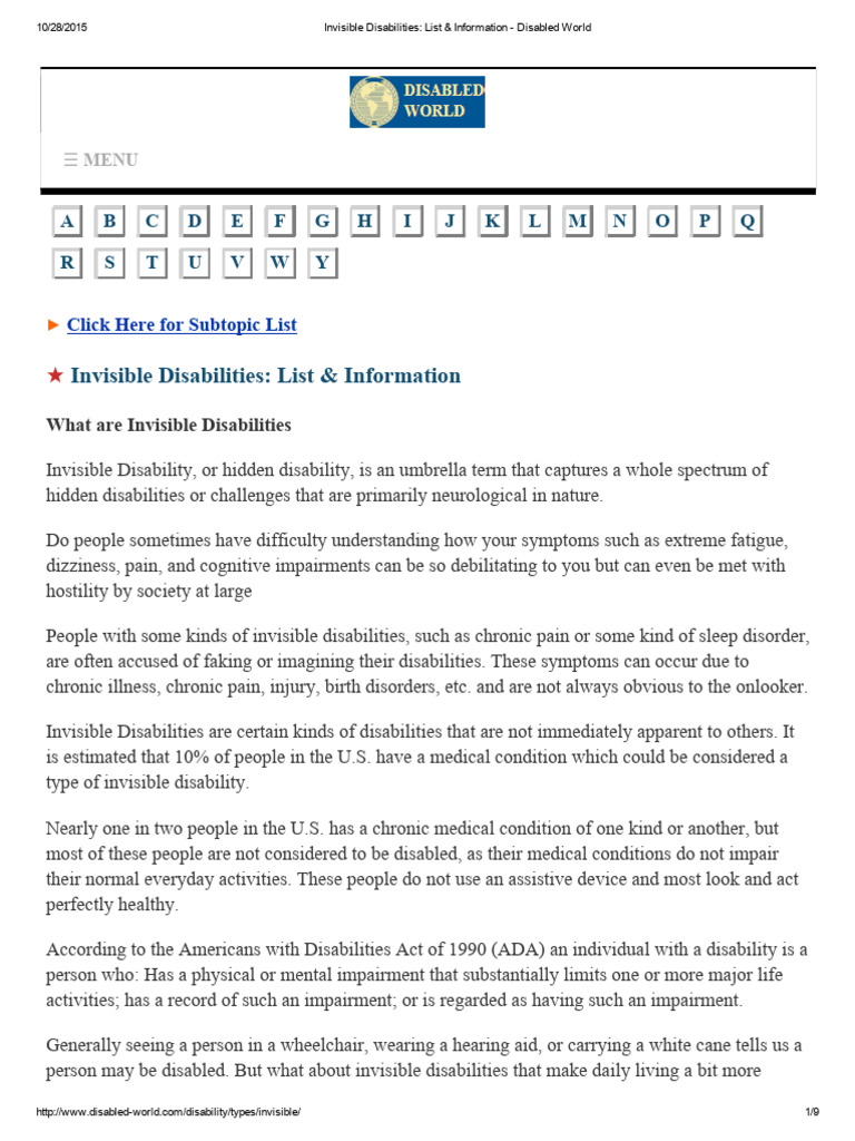 Invisible Disabilities List & Information | PDF | Disability | Mental ...