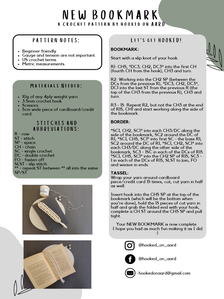 Hooked On Aard New Bookmark | PDF | Crochet | Textiles