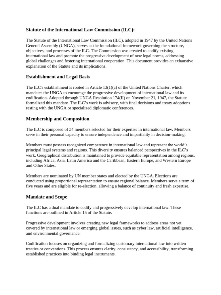 Statute of The International Law Commission | PDF | International Law ...
