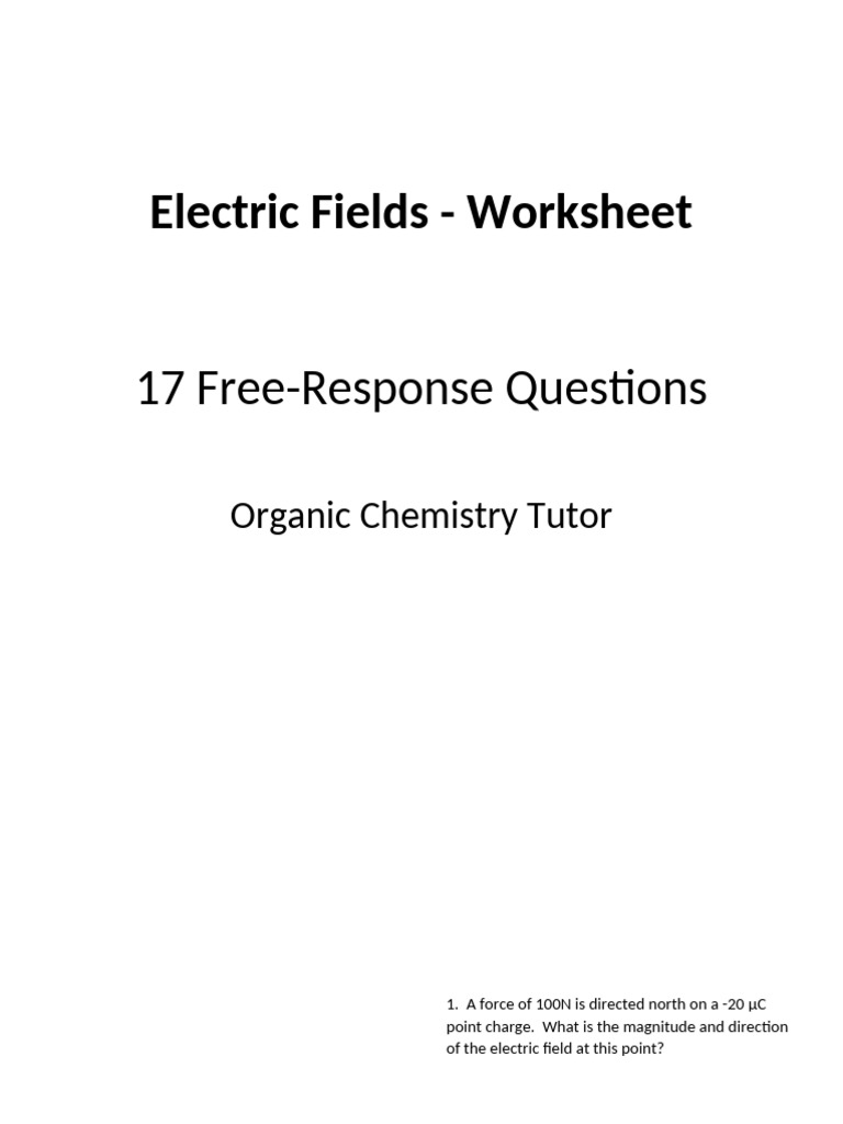 Electric Field - Worksheet | PDF | Electric Field | Force