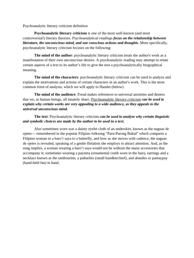 Psychoanalytic Literary Criticism Definition | PDF