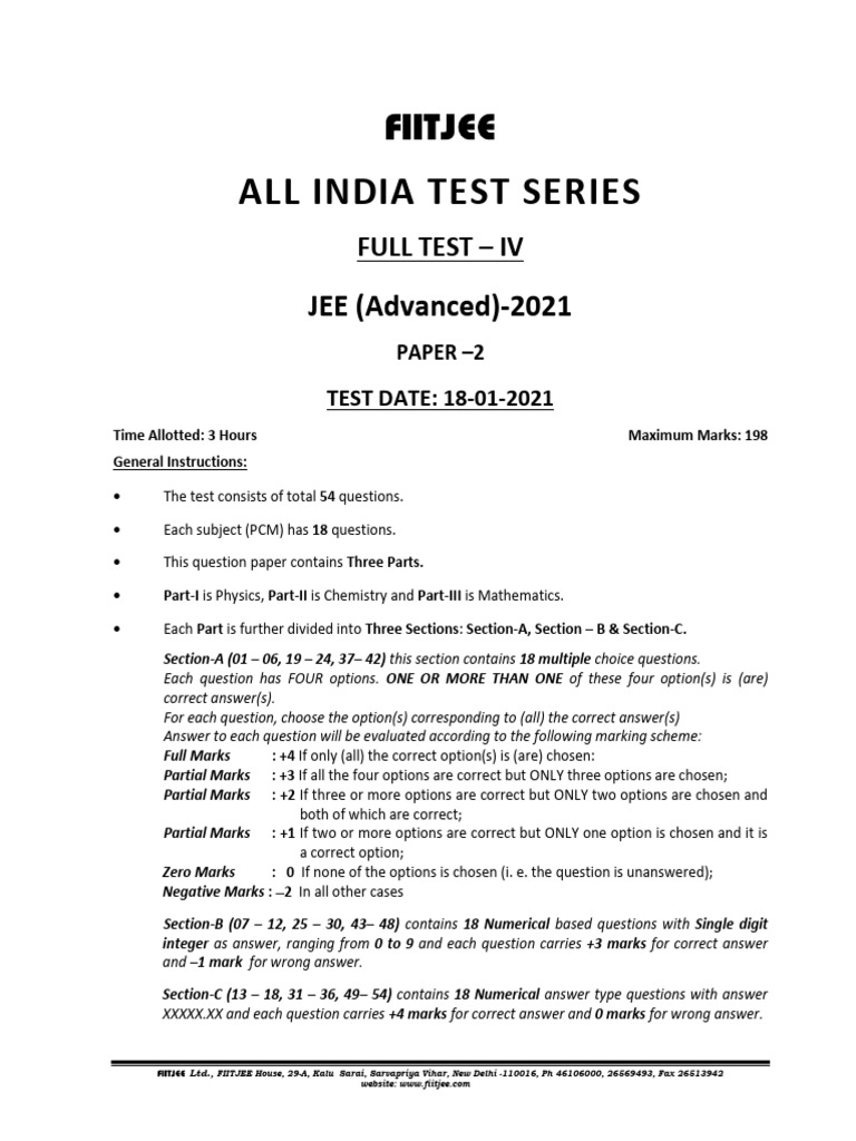 Aits-8 Jee Advanced Paper-2 | PDF | Solubility | Gases