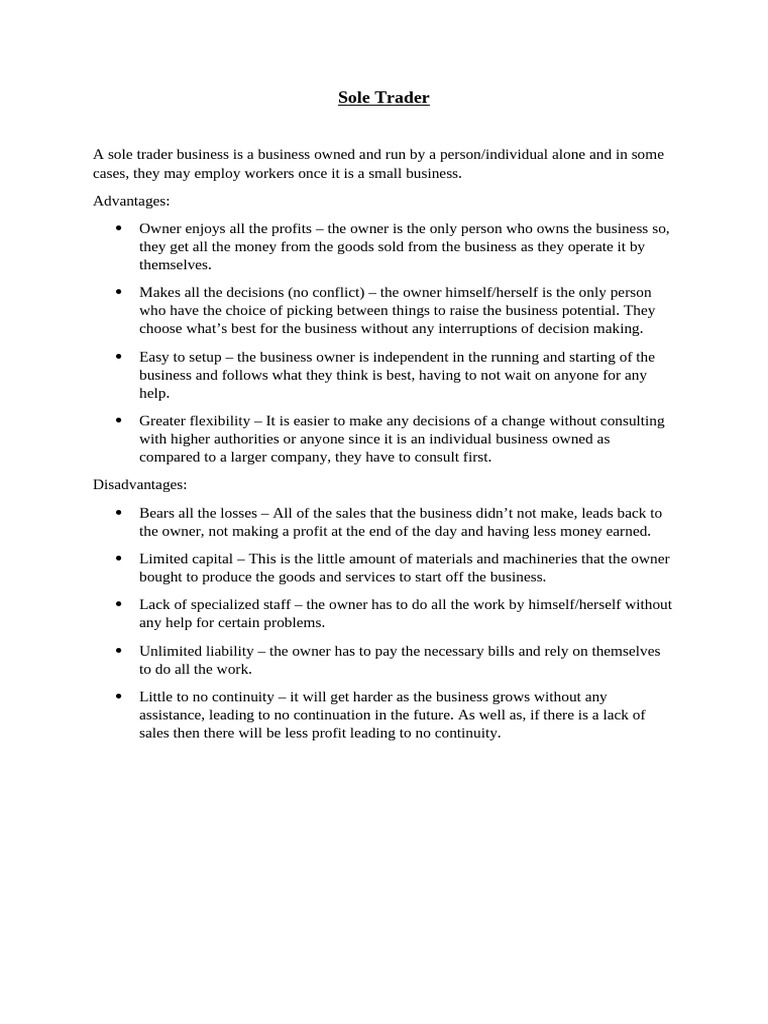 Business Types of Business Explanation | PDF | Sole Proprietorship ...
