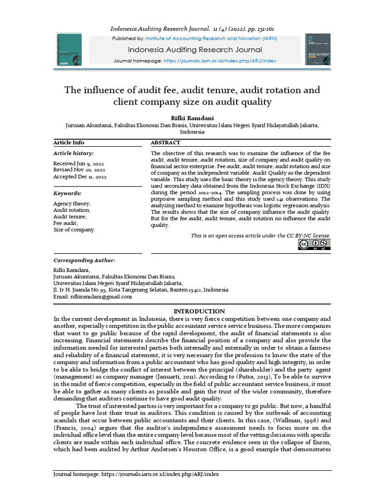 The Influence of Audit Fee Audit Tenure Audit Rota | PDF | Coefficient Of Determination | Audit