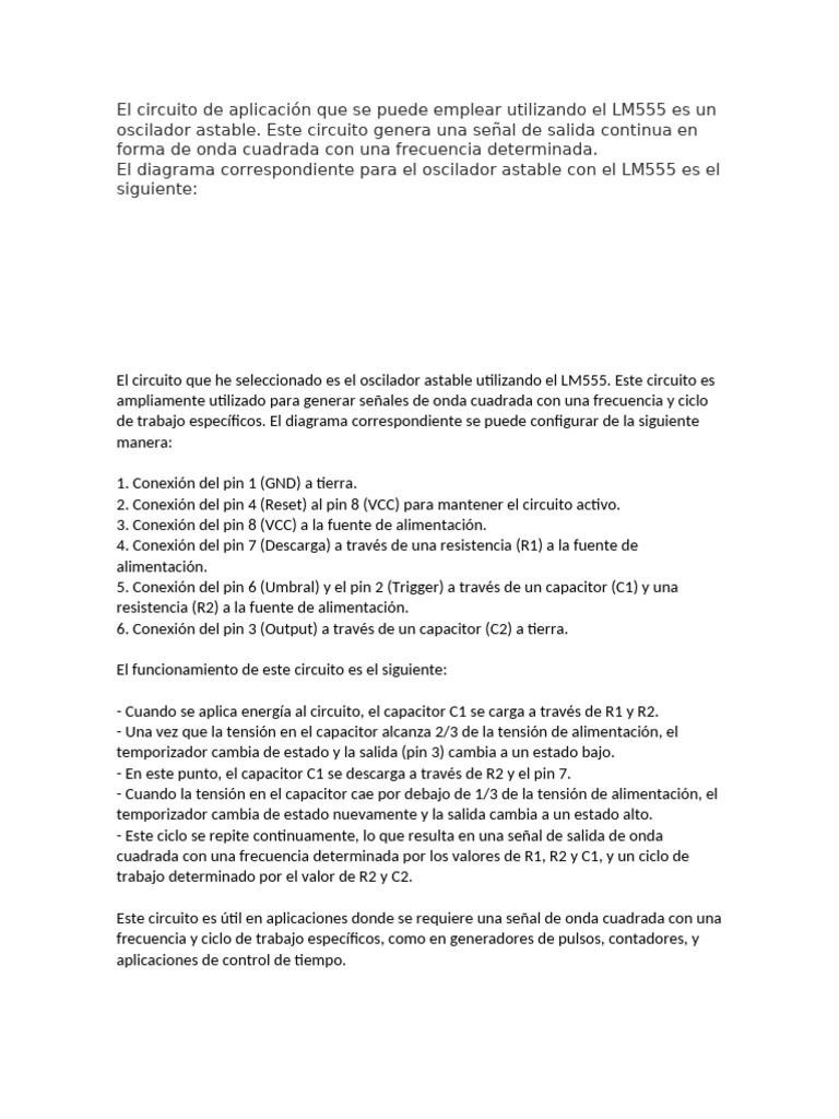 El Circuito de Aplicación Que Se Puede Emplear Utilizando El LM555 Es ...