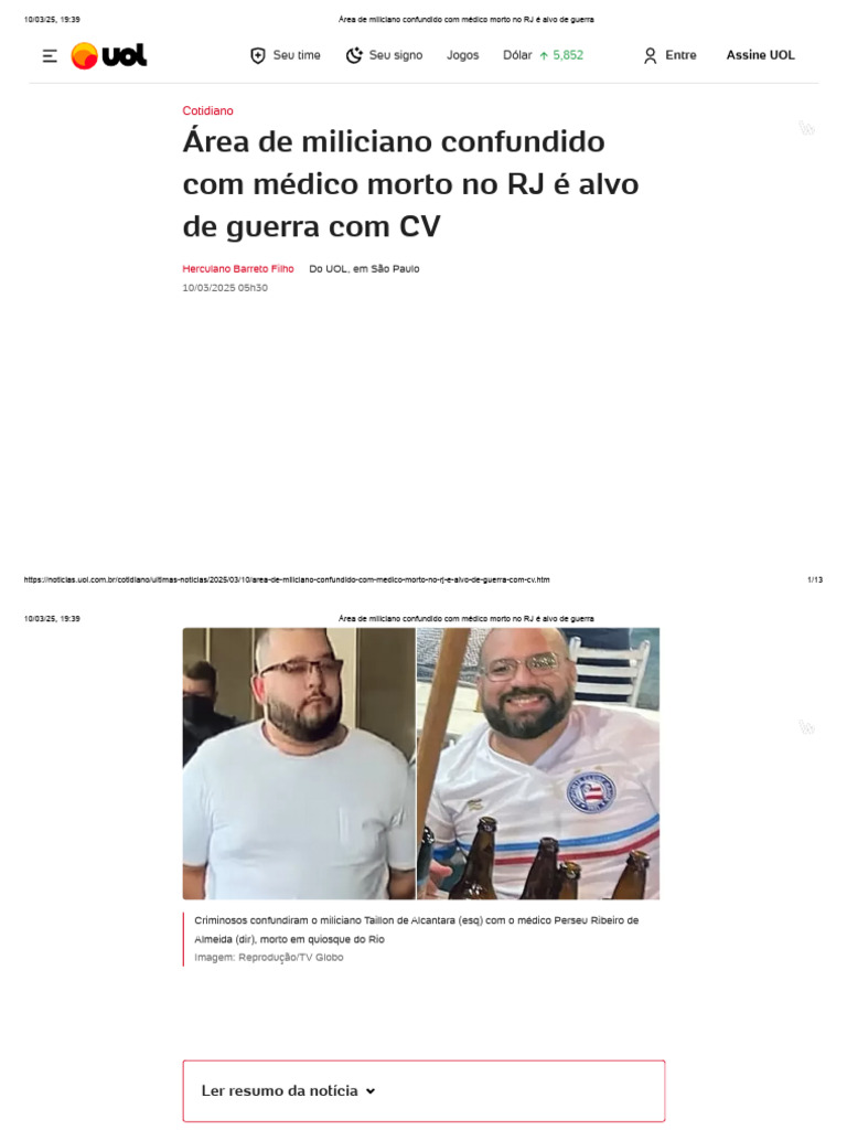 Área de miliciano confundido com médico morto no RJ é alvo de guerra ...