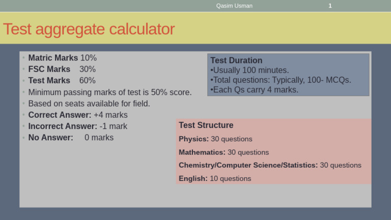 UET Lahore test aggregate calculator by Qasim Usman | PDF