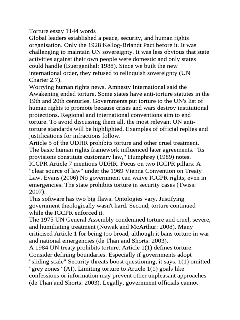 Torture Essay 1144 Words Pdf Human Rights Torture