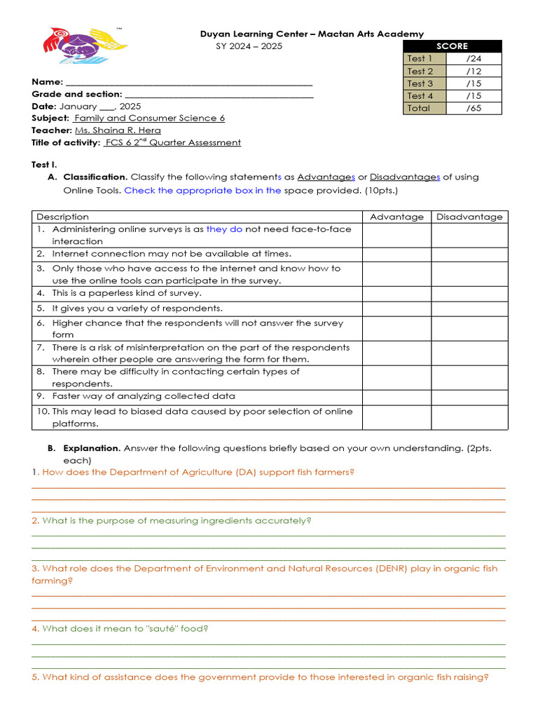 FCS 3rd Quarter Assessment | PDF | Cooking | Food Processing