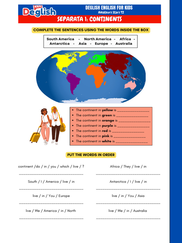 Continents Sentence Completion Exercise | PDF
